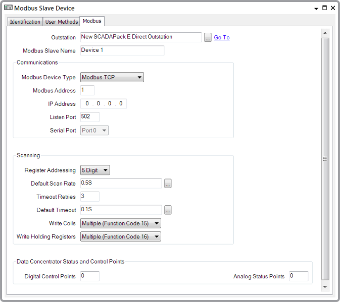 DNP3 SCADAPack Driver Guide - Configuring a DNP3 SCADAPack E Modbus Slave Device